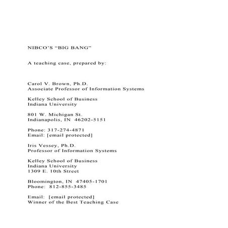 NIBCO’S BIG BANG” A teaching case, prepared by .docx | Business Administration | Business
