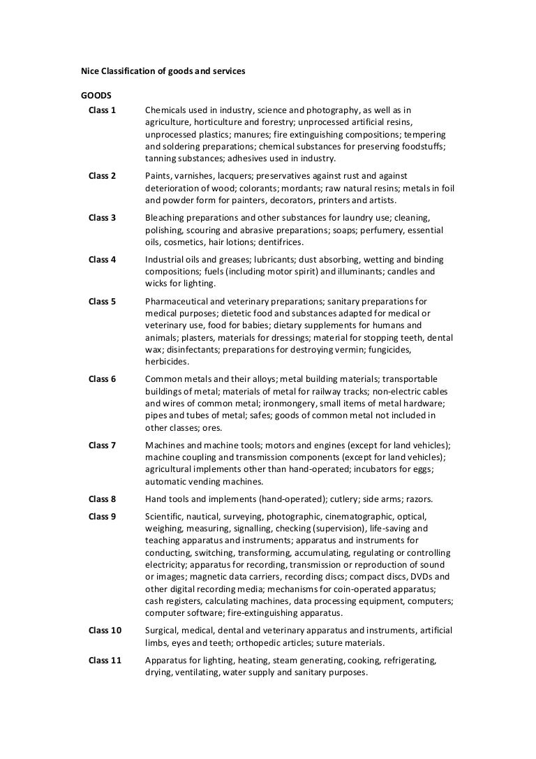 Nice Classification 10th Edition