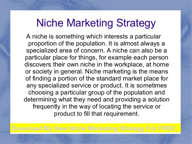 Niche Marketing Strategy Niche Marketing Strategy
