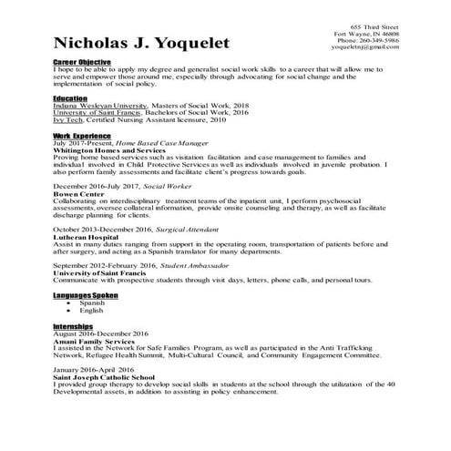 Nicholas J Yoquelet Resume | DOCX