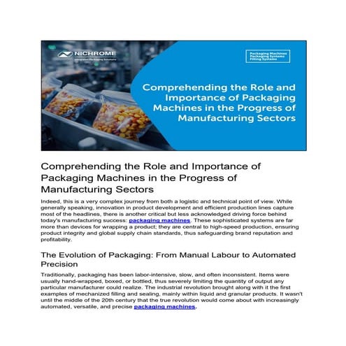 Comprehending the Role and Importance of Packaging Machines in the ...