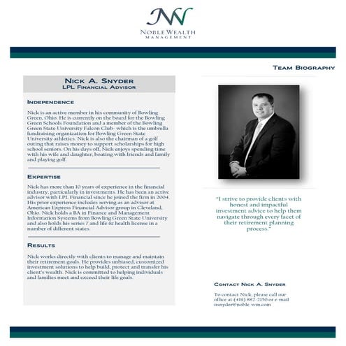 Nick Snyder Biography | PDF