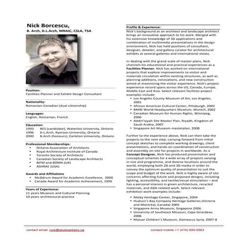 Nick Borcescu Cv 1pg Mar2011 | PDF
