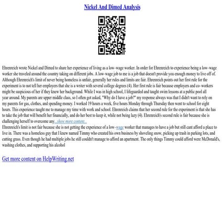 Nickel And Dimed Analysis | PDF