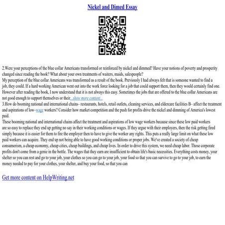 Nickel And Dimed Essay | PDF