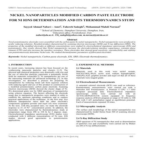 Nickel nanoparticles modified carbon paste electrode for ni ions ...