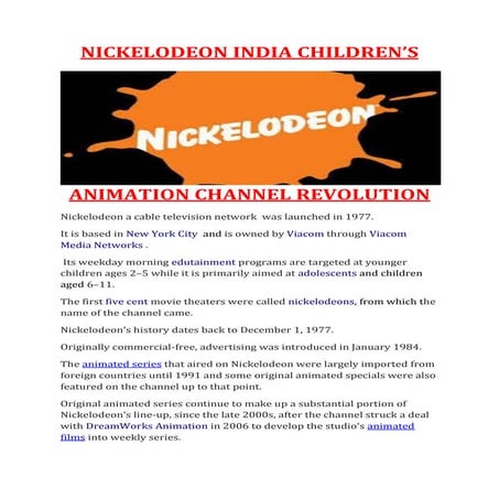 NICKELODEON INDIA CHILDREN’S ANIMATION CHANNEL | PDF