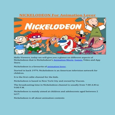 NICKELODEON For Animation Lover | PDF
