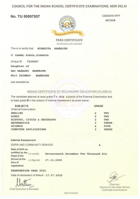 NI_CLASSXCERTIFICATE CLASS XII ICSE BOARD MARKSHEET | PDF NI_CLASSXCERTIFICATE CLASS XII ICSE BOARD MARKSHEET | PDF