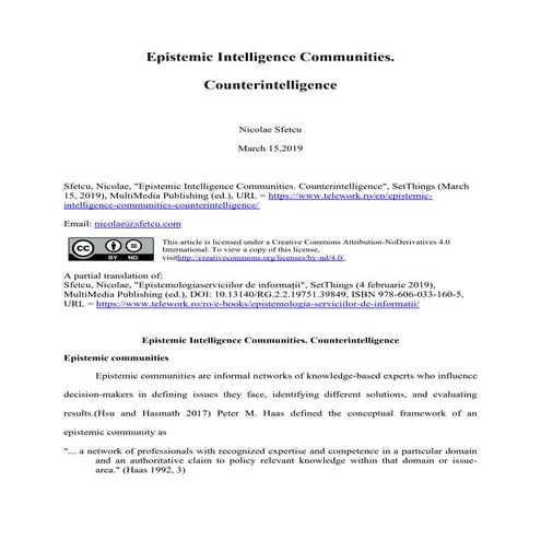 Epistemic Intelligence Communities. Counterintelligence | PDF