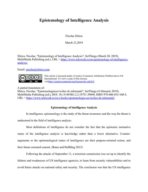 Intelligence Analysis - A preprint article | PDF