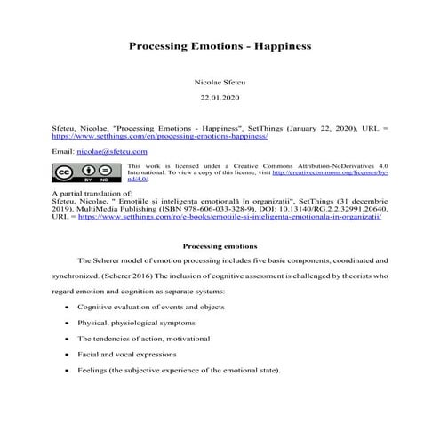 Processing Emotions - Happiness | PDF | Brain and Nervous System Disorders | Diseases and Conditions