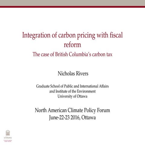 Nic Rivers, Canada Research Chair in Climate and Energy Policy ...