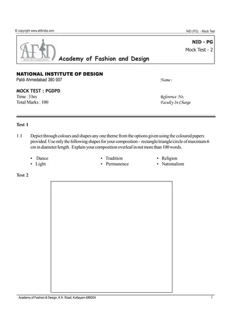 NID Entrance Sample Papers, NID Previous Year Question Paper with ...