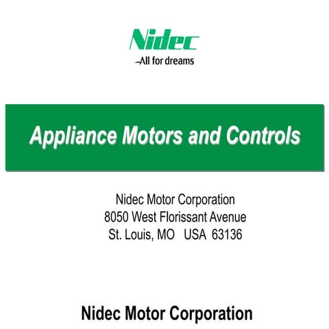 Nidec motor appliance motors and controls | PDF