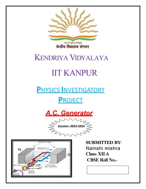 12th CBSE Physics Project AC Generator | DOCX