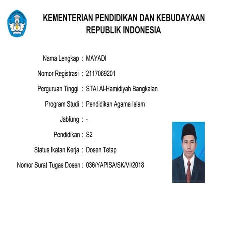 NIDN Mayadi STAI A-Hamidiyah Bangkalan Madura | PPT