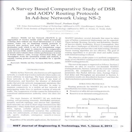 A Survey Based Comparative Study Of DSR And AODV Routing Protocols In Adhoc Network Using NS-2 | PDF
