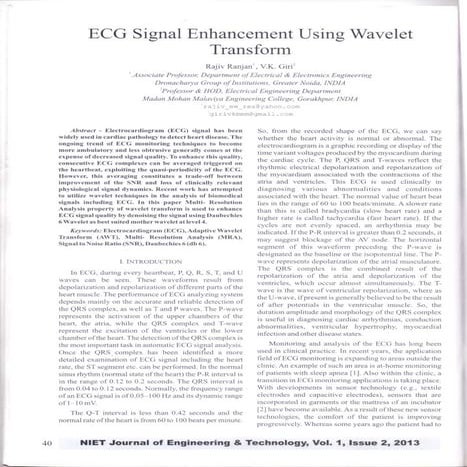 ECG Signal Enhancement Using Wavelet Transform | PDF