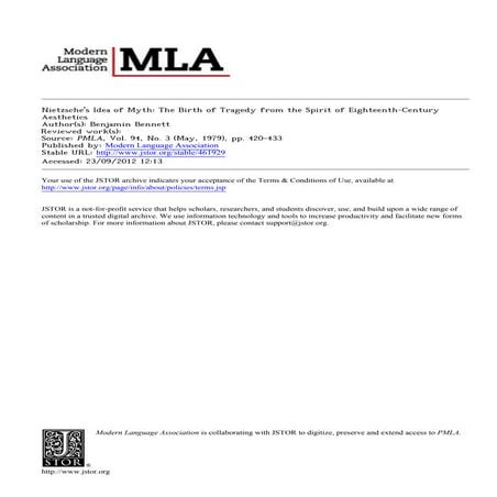 Nietzsche's idea of myth, by benjamin bennett | PDF