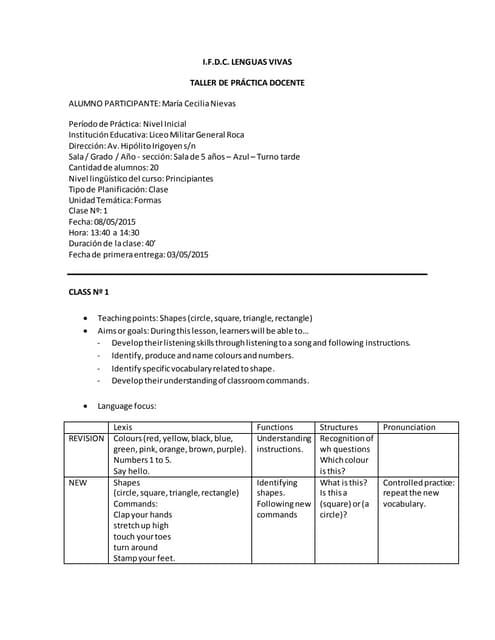 Lesson plan about Shapes | DOCX