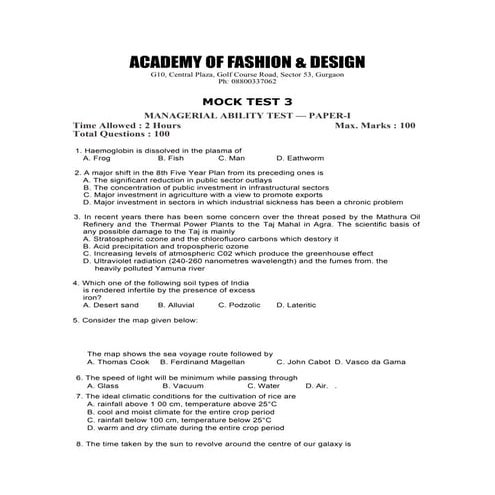 nift question papers for fashion management - MAT1 | PDF