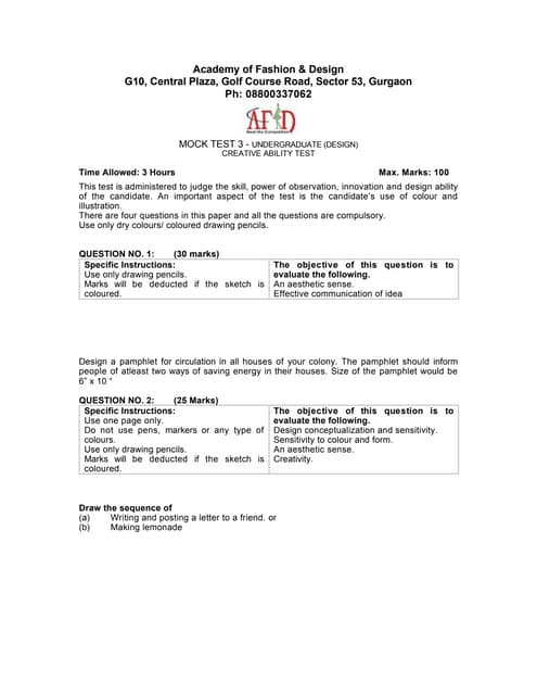 NID Entrance Sample Papers, NID Previous Year Question Paper with ...