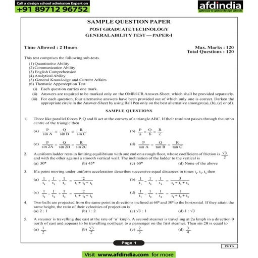 Nift pg technology sample question paper gat | PDF | Standardized ...