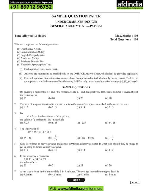 Nift sample cat test papers masters in design | PDF