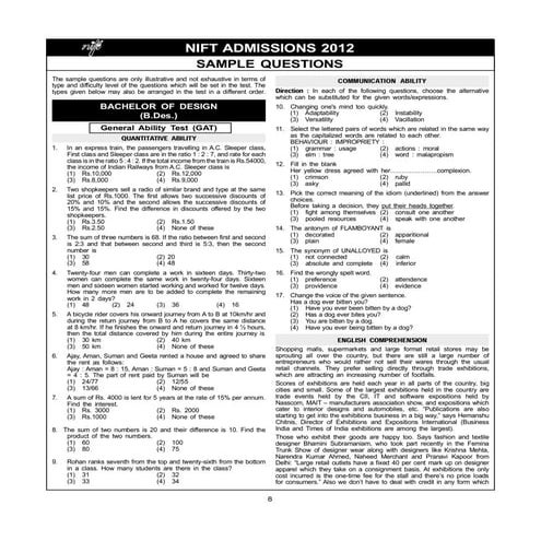 Nift sample question 2012 | PDF
