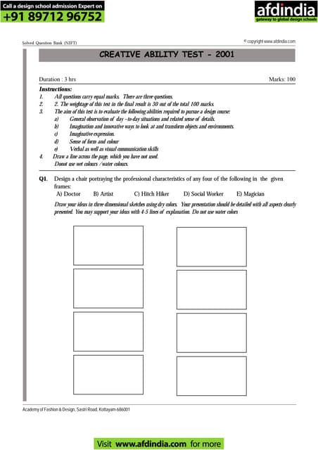 NID Entrance Sample Papers, NID Previous Year Question Paper with ...