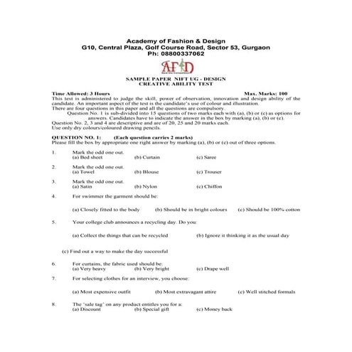 Nift ug design CAT sample paper2 | PDF
