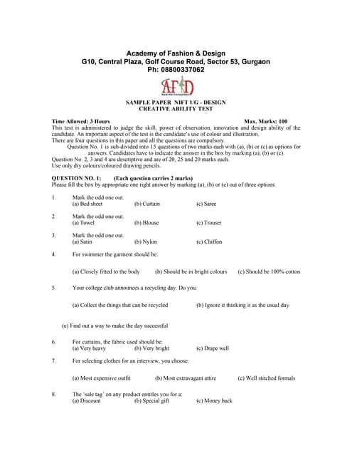 NID Entrance Sample Papers, NID Previous Year Question Paper with ...