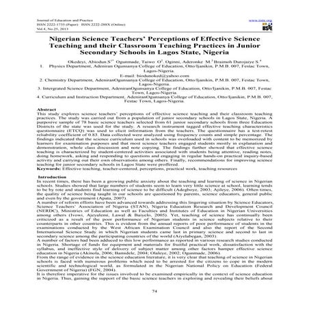 Nigerian science teachers’ perceptions of effective science teaching ...