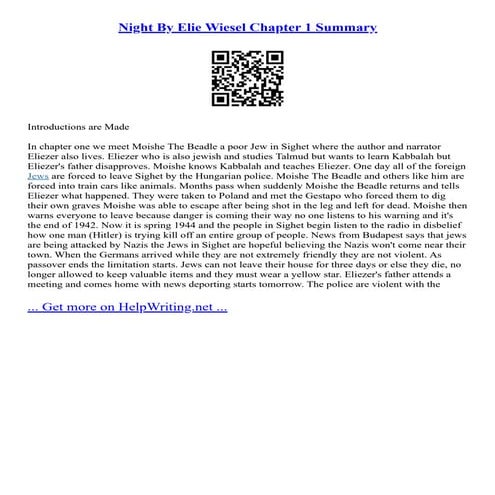 Night By Elie Wiesel Litcharts
