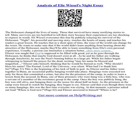 Night By Elie Wiesel Essay