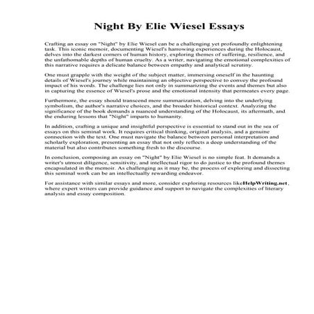 Night By Elie Wiesel Essays. William Howard Taft University | PDF