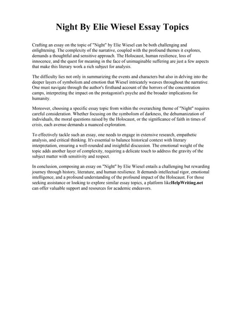 Essay On Night By Elie Wiesel. Gettysburg College | PDF | Poetry ...