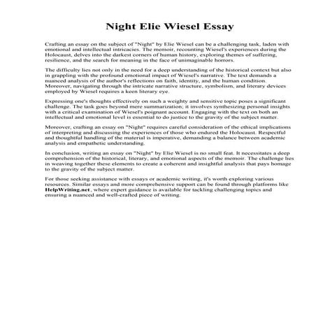 Night Elie Wiesel Essay. Talladega College | PDF | Poetry | Books and ...