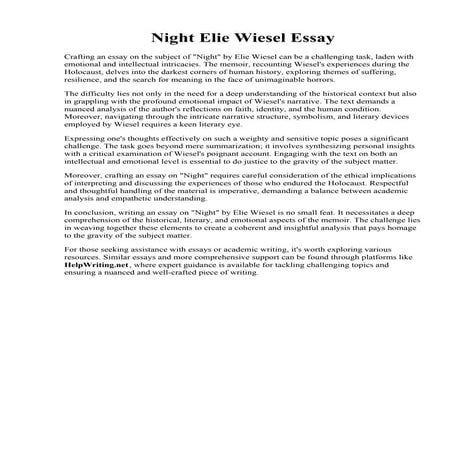 Night Elie Wiesel Essay | PDF | Environmental Services Industry ...