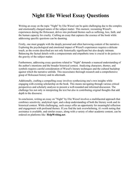 Essay On Night By Elie Wiesel. Gettysburg College | PDF | Poetry ...