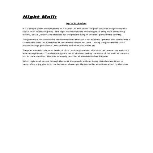 English Critical Appreciation of peom Night mail | RTF