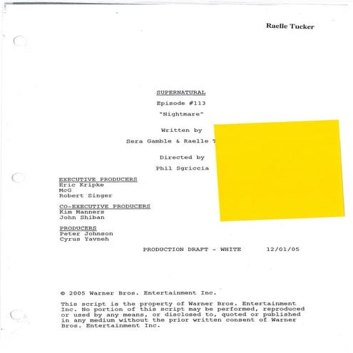Supernatural 1.14 Nightmare Script | PDF