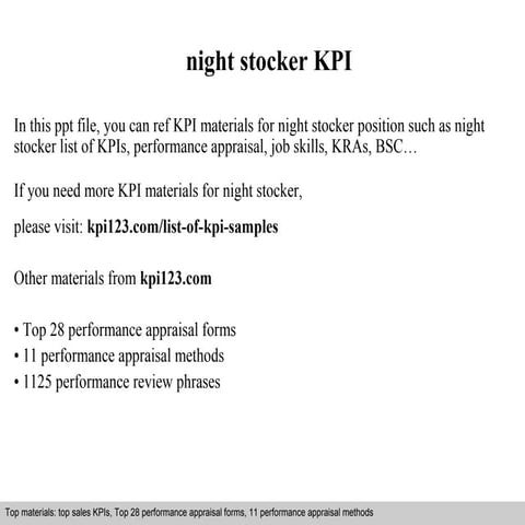 Night stocker kpi | PPT