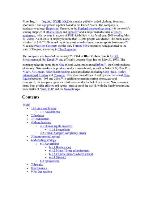 Nike Backgrounder PR Writing | PDF