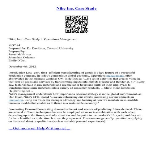Nike Inc. Case Study | PDF