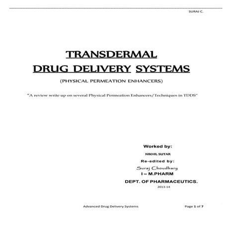 Transdermal Drug Delivery Systems - (Physical enhancers through the ...
