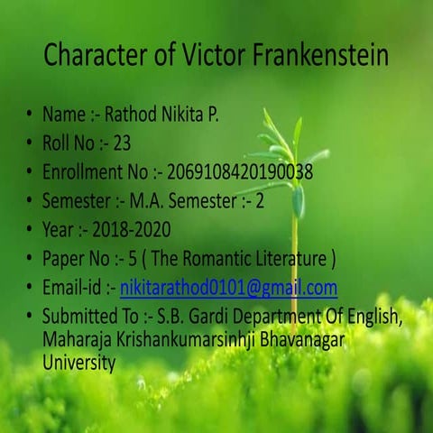 Character Of Victor Frankenstein | PPTX | Science Fiction | Genres