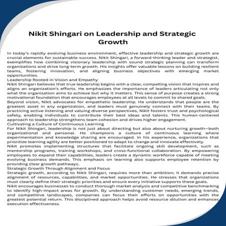 Nikit Shingari on Leadership and Strategic Growth | PDF