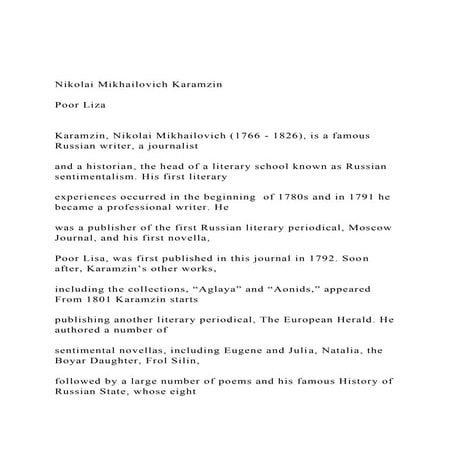 Nikolai Mikhailovich Karamzin Poor Liza Karamzin, Ni.docx